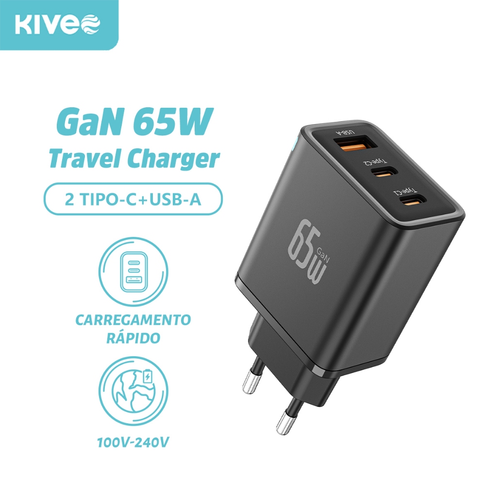 KIVEE x Basike GaN 65W Carregador de Parede Ultra Rápido, Com 2 Saída ...