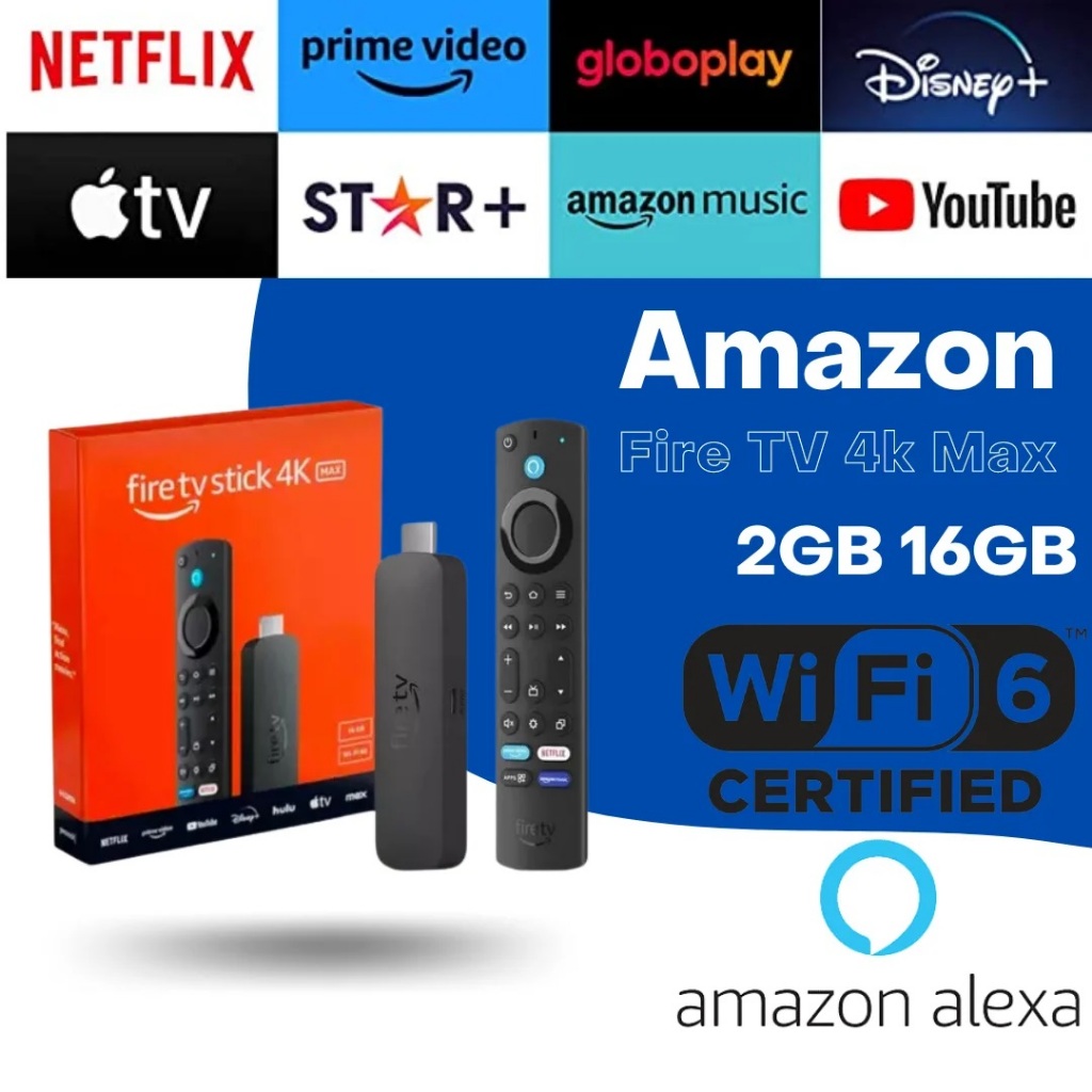 Fire TV Stick 4K Ultra HD WIFI 6 Max Alexa 2gb Ram 16gb Memoria 3 ...