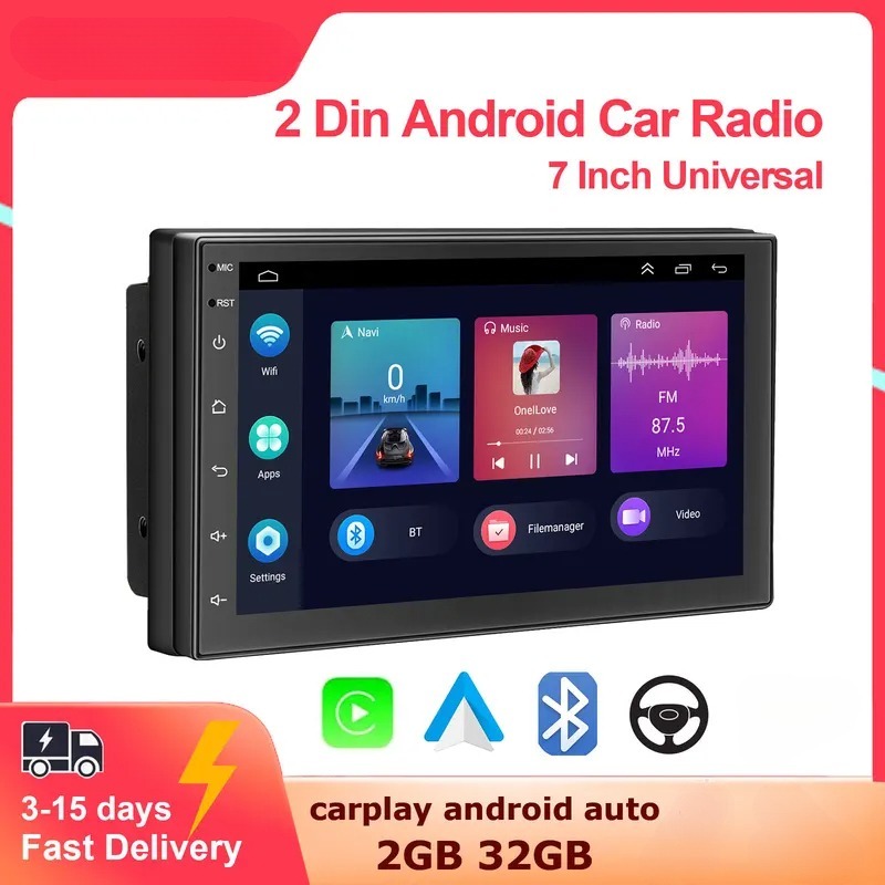 Central Multimidia Android 13.0 2*32GB 7 Pol 2 Din Espelhamento USB Bluetooth GPS Integrado ...