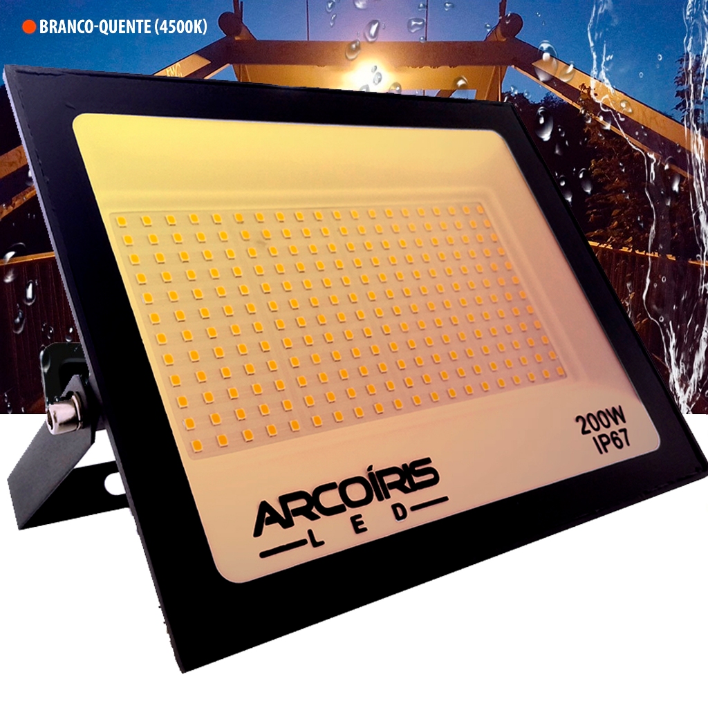 Refletor LED 200w Holofote Prova d'água Frio Luz Amarela Branco Quente | Shopee Brasil