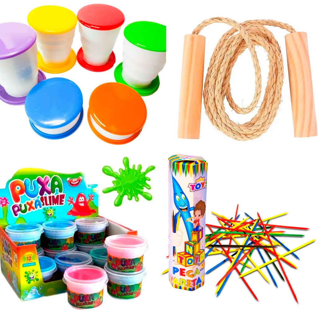 20 Brinquedos Kit Lembrancinha Geleca Slime Pega Vareta Copo Retrátil ...