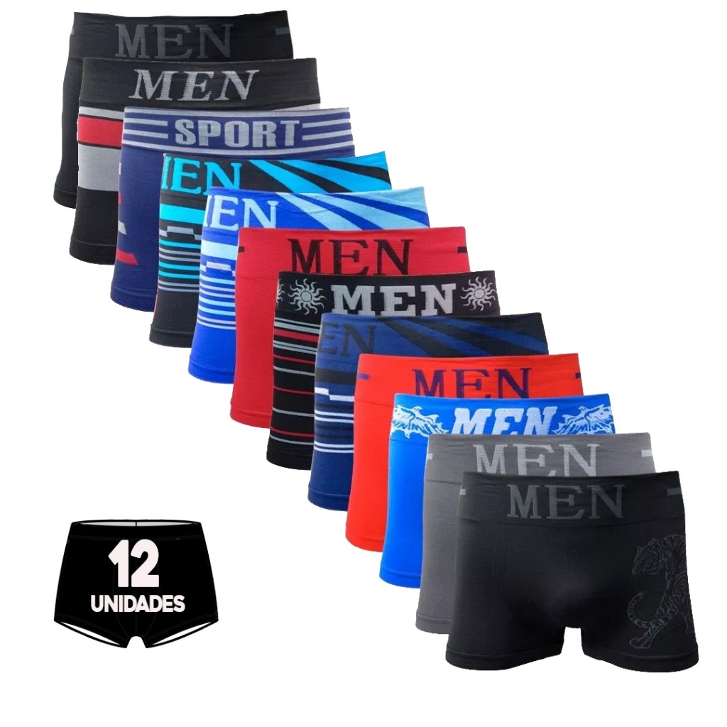 Kit 12 Cuecas Box Boxer Adulto Microfibra Estampadas | Shopee Brasil