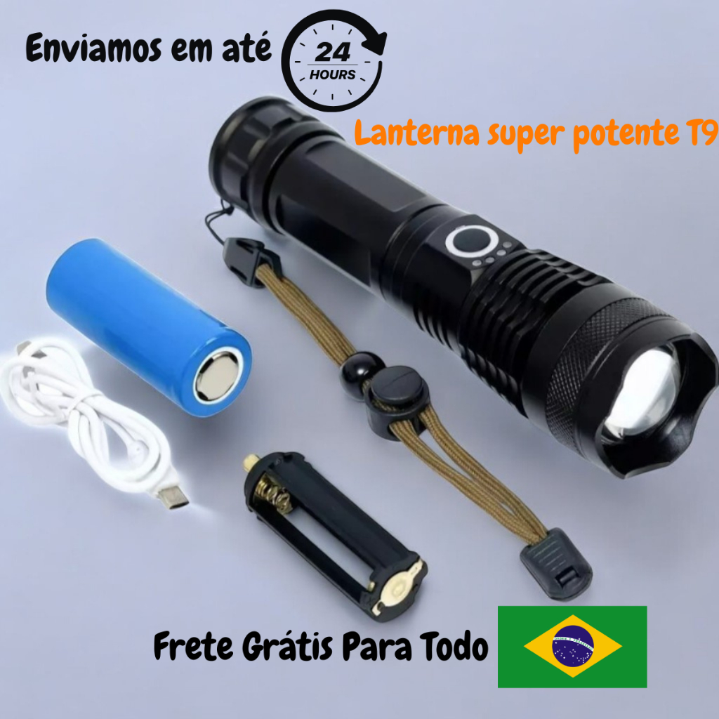 Lanterna T9 Super Potente Tatica Led Militar Mais Forte do Mundo Para Acampamento e Pesca ...