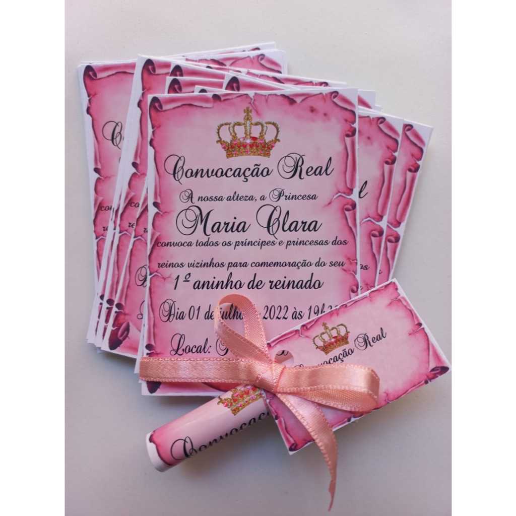 40 Convites 10x14CM Pergaminho Realeza com Fita de Cetim e Tag + 70 ...
