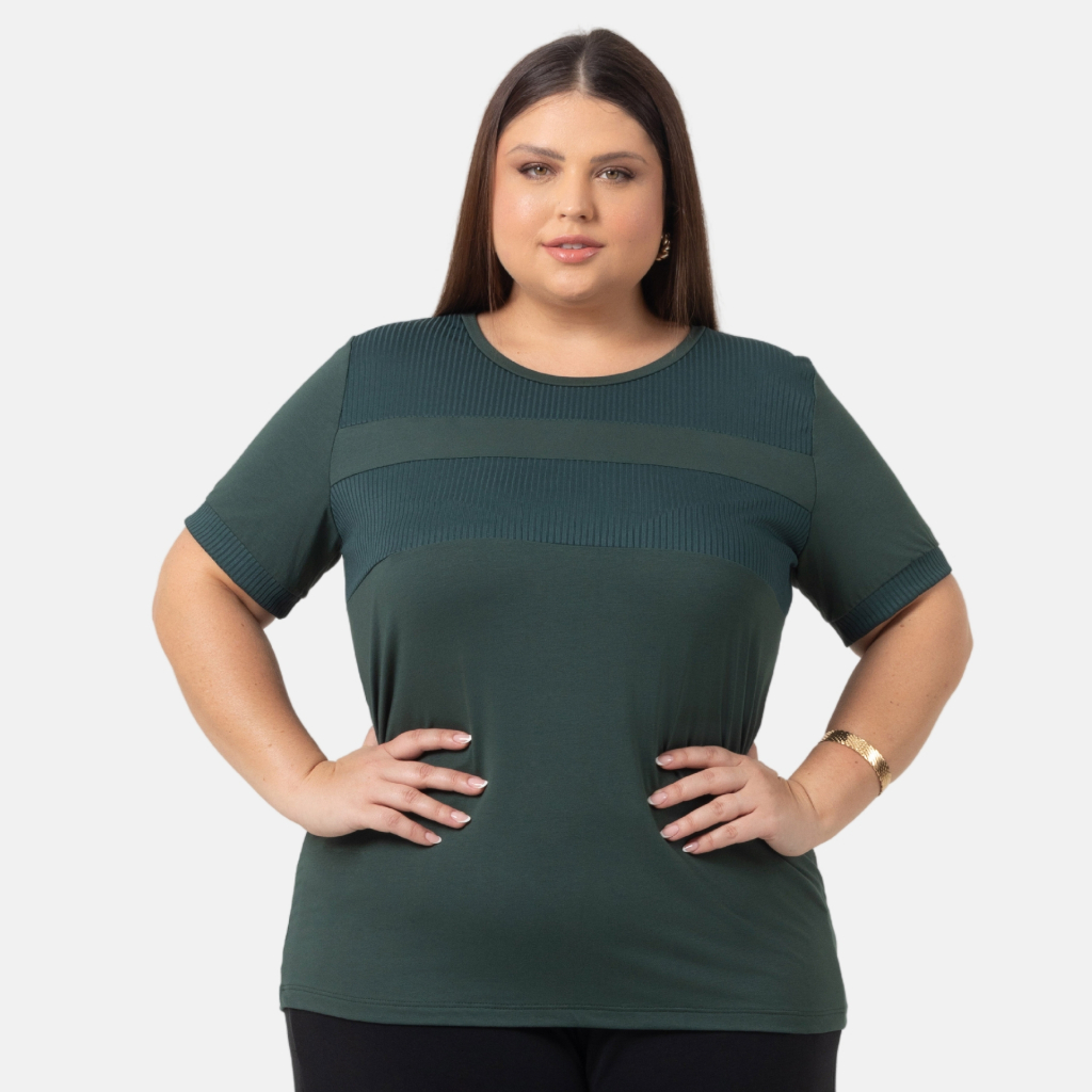 Blusa Feminina Plus Size Básica Viscose Camiseta Estilosa Com Manga ...