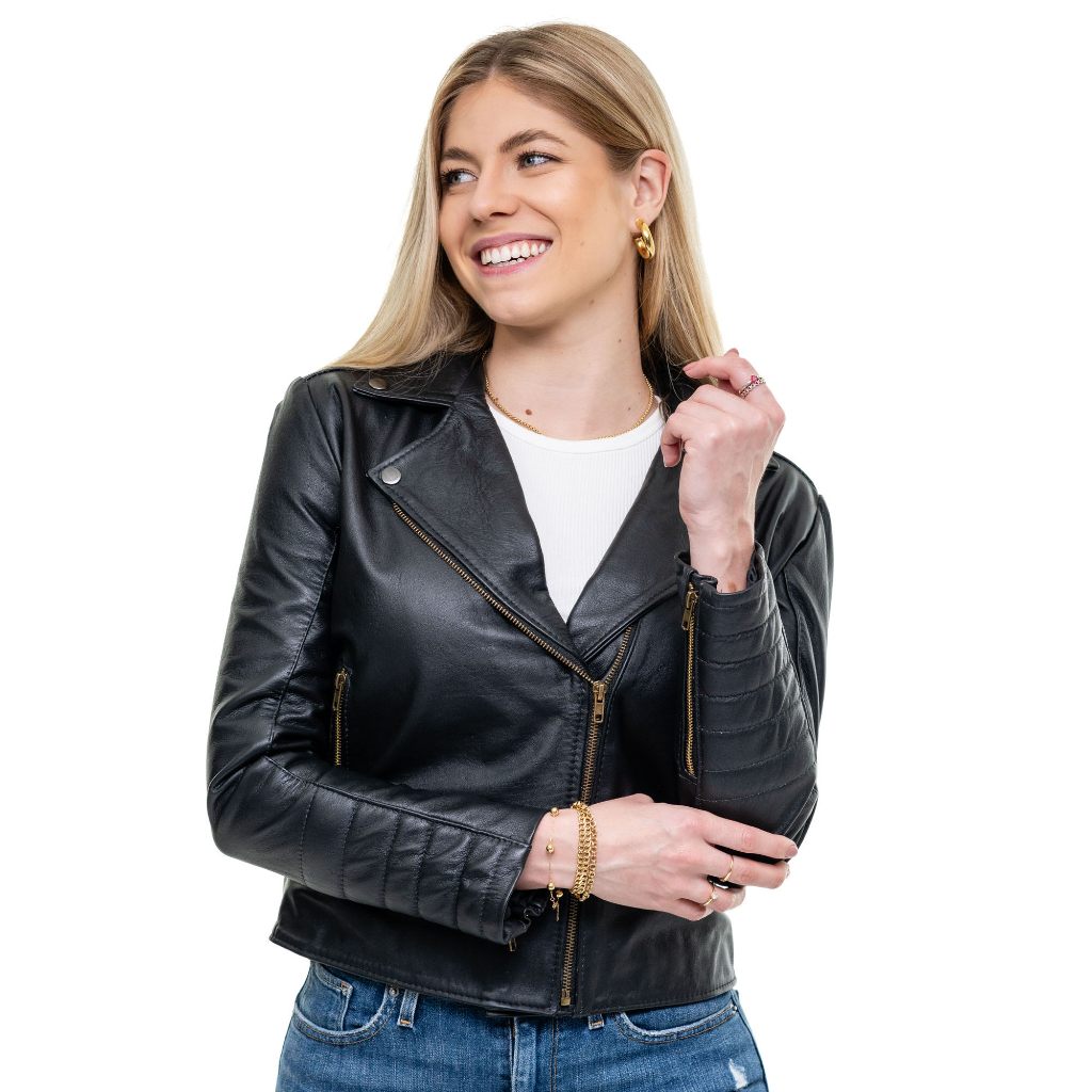 Jaqueta de Couro Bovino 100% legítimo Perfecto Feminina Moda Motoqueiro ...