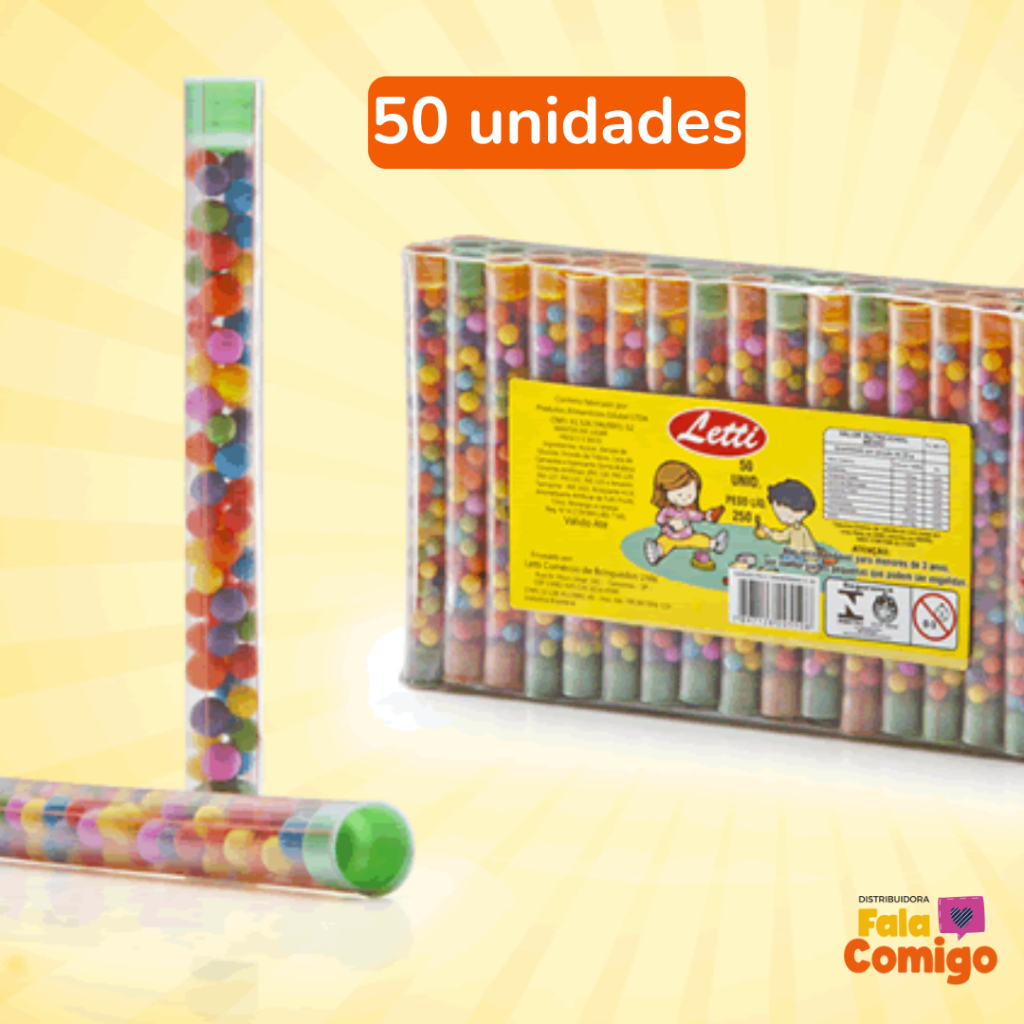 Bala Tubete Frutitos Com Brinquedo 50 Unidades - Letti | Shopee Brasil