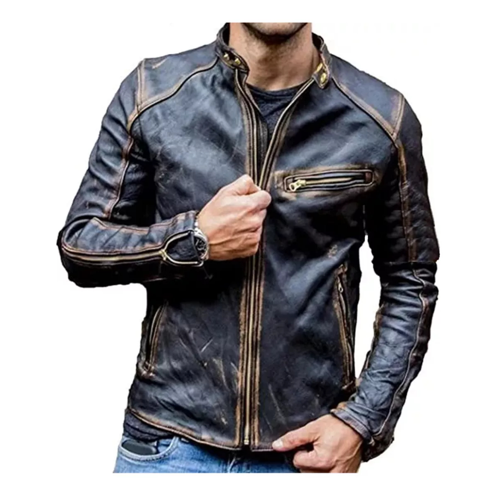 Jaqueta de Couro Bovino Vintage Envelhecida Moda Motoqueiro Moto ...