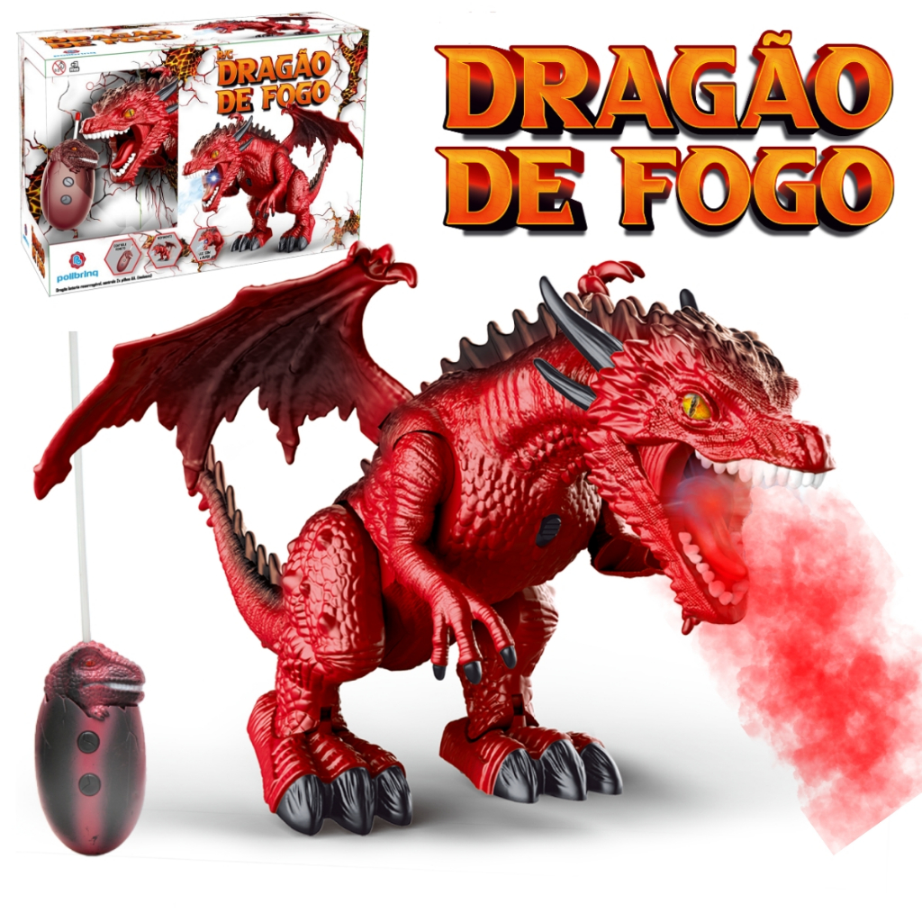 Brinquedo Dragão Dinossauro Fogo Controle Remoto Som Anda Solta Fumaça