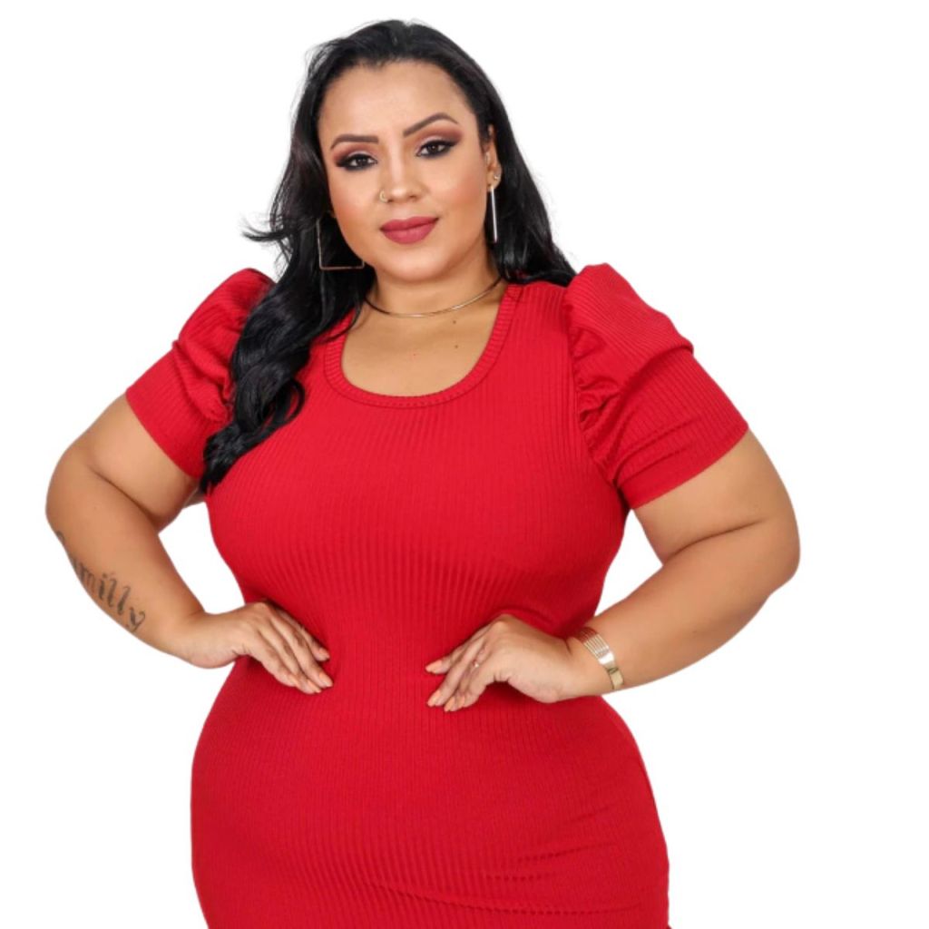 Vestido Plus Size Midi Manga Bufante Princesa Canelado G1 G2 G3 | Shopee Brasil