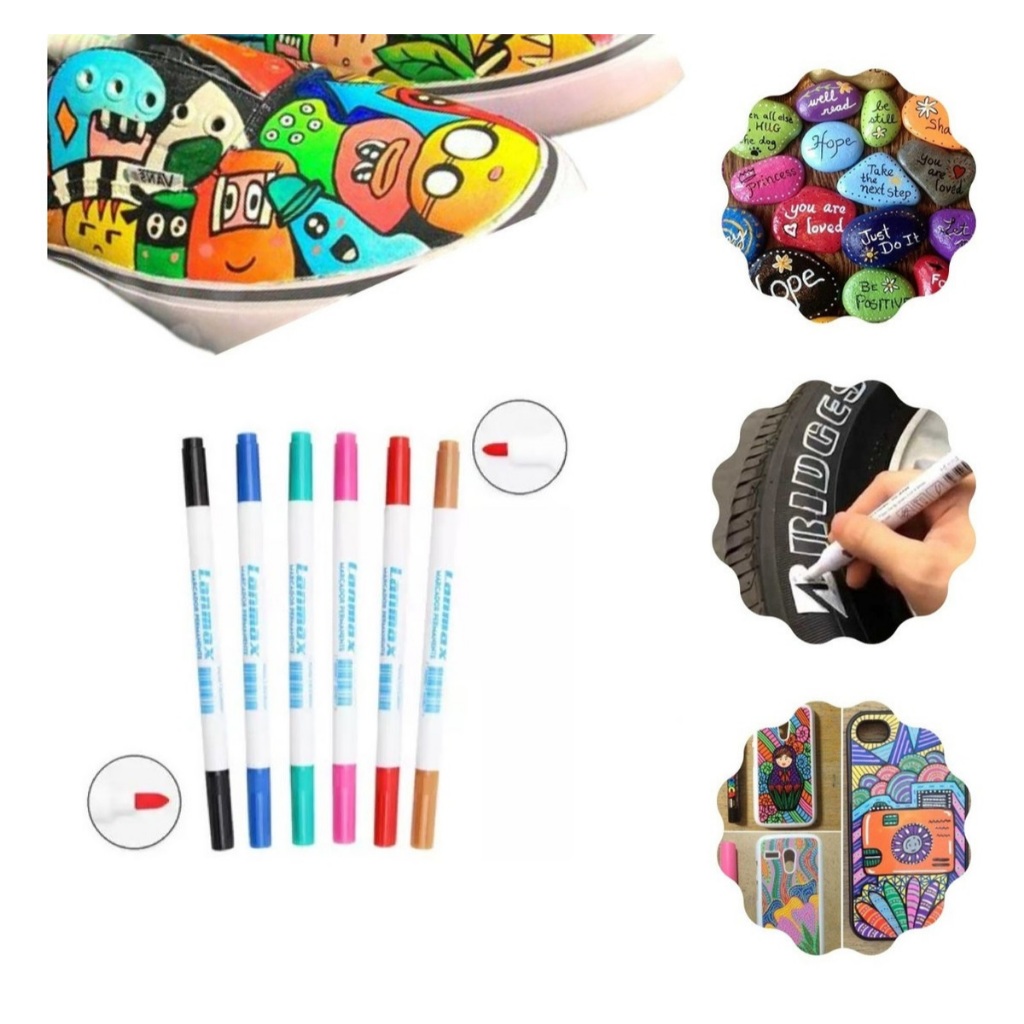 Caneta Tipo Posca Colorida Cerâmica Madeira Metais Tecido 2 Ponta 6 Core Porcelana Ponta Dupla ...