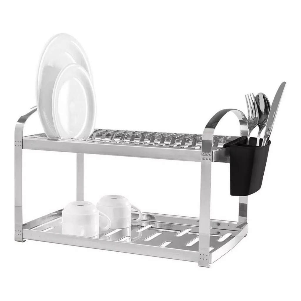 Escorredor de Louça 16 Pratos Inox Dois Andares Porta Talher Brinox ...