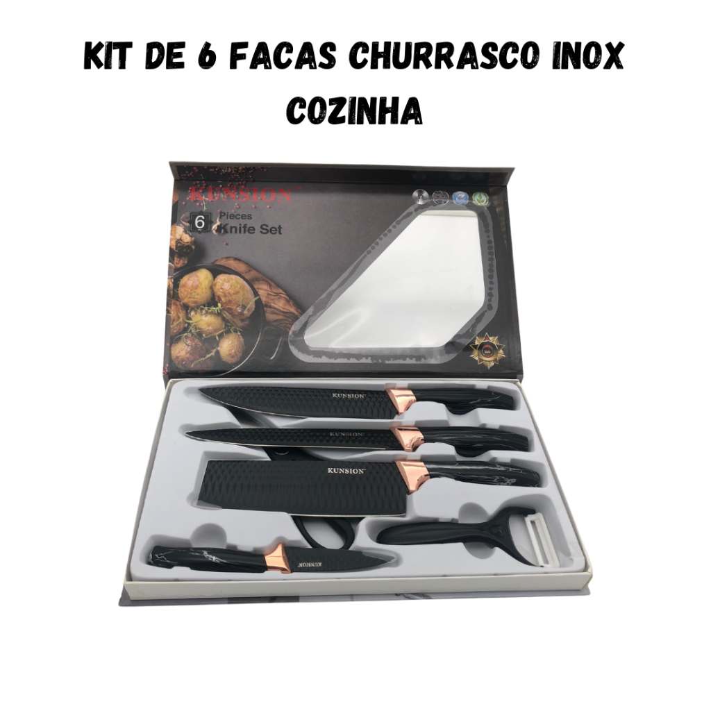 Kit de Cozinha 6 Peças Facas Churrasco Inox Cozinha Profissional ...