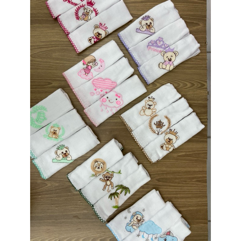 KIT COM 3 PANINHO DE BOCA BORDADO com barra de croche | BEBÊ | enxoval ...