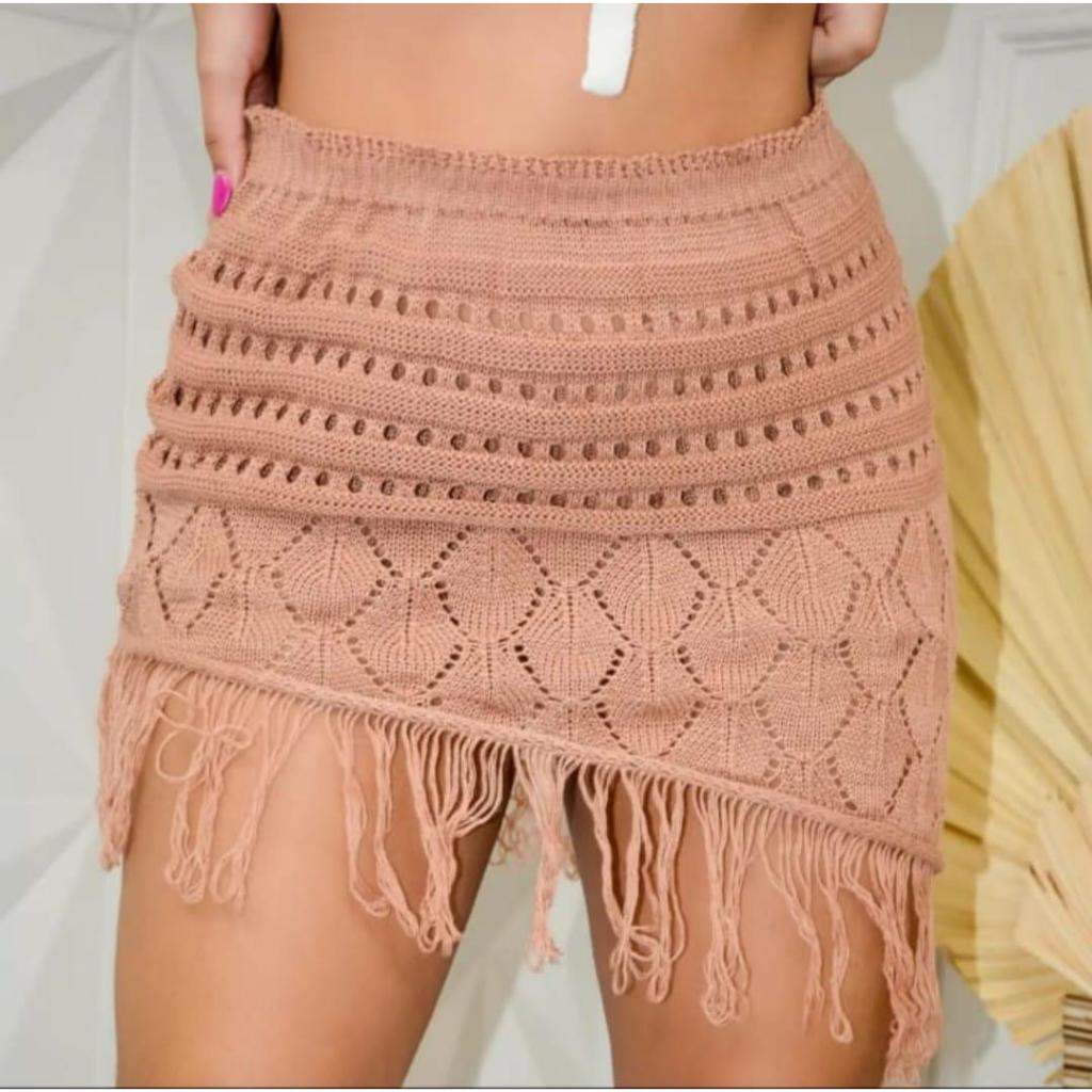Saia Feminina Saída de Praia Tricot com Franjas Crochê Moda Praia Verão | Use&use Tricot ...