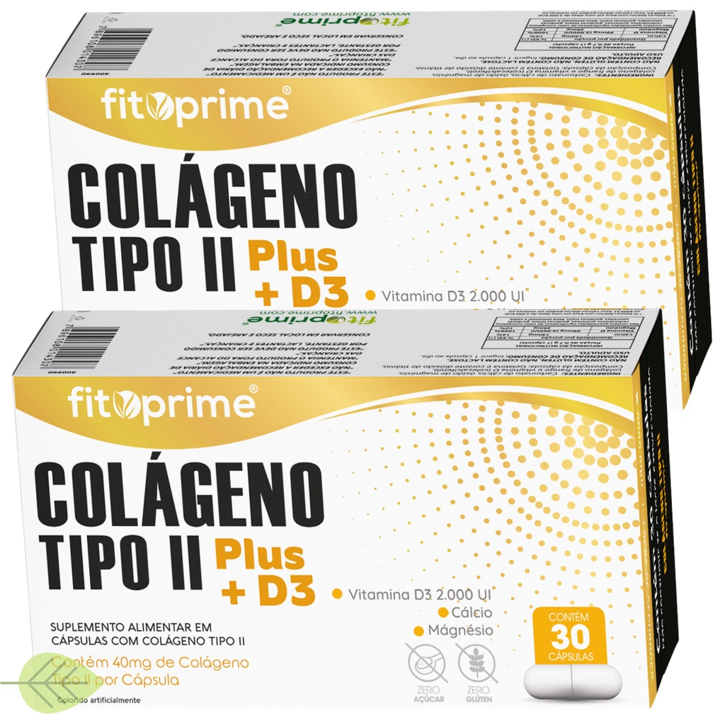 Kit 2 Colágeno Tipo 2 Plus + Vitamina D3, Cálcio e Magnésio 40mg ...
