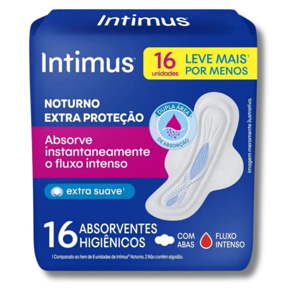 Absorvente Intimus Noturno Cobertura Suave Com Abas 16 Unidades Fluxo ...