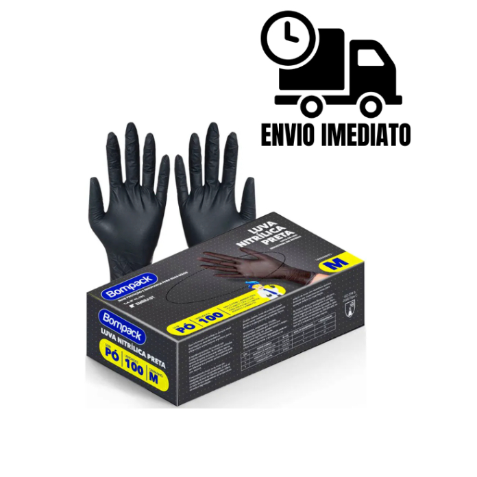 Luva Nitrílica Preta Bompack sem Po Descartável 100 Unidades Tamanhos P M G Ambidestra | Shopee ...