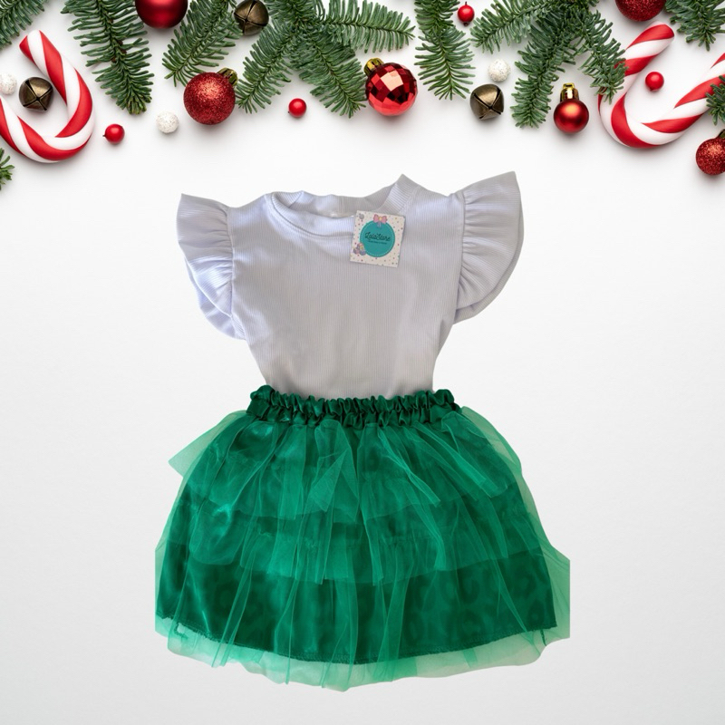 Conjunto infantil saia tule premium blusa canelada borboleta Natal ano ...