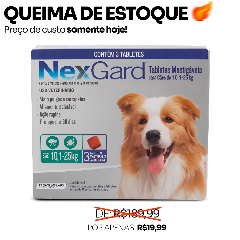 3 Un Antipulgas E Carrapatos 68mg Cães 10 A 25 Kg G Nexgard | Shopee Brasil