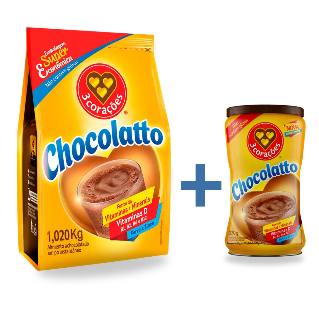 Achocolatado Chocolatto 3 Corações Sem Glúten Sem Leite Sachê 1kg ...