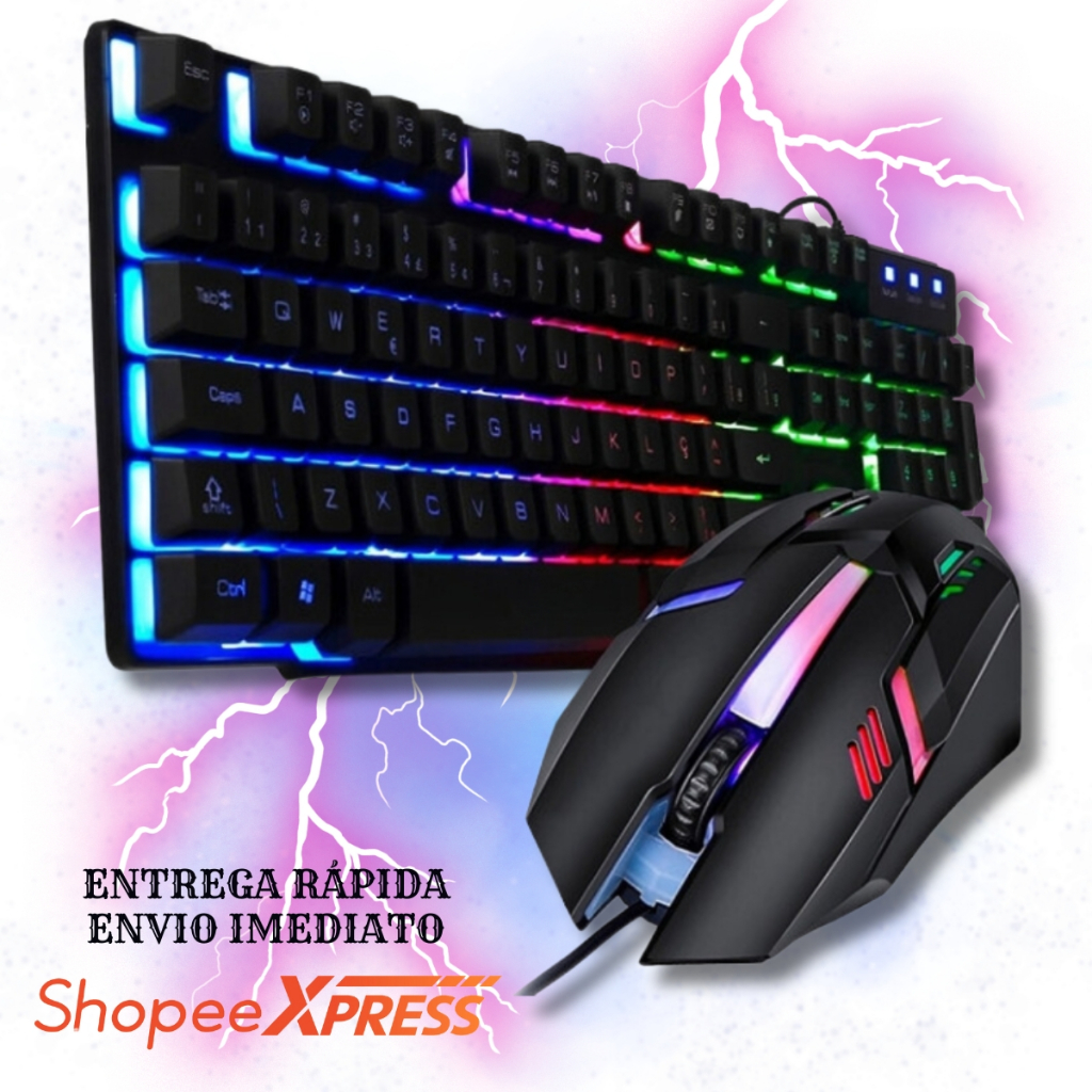Kit teclado e mouse gamer usb led RGB preto Semi Mecanico Preto | Shopee Brasil