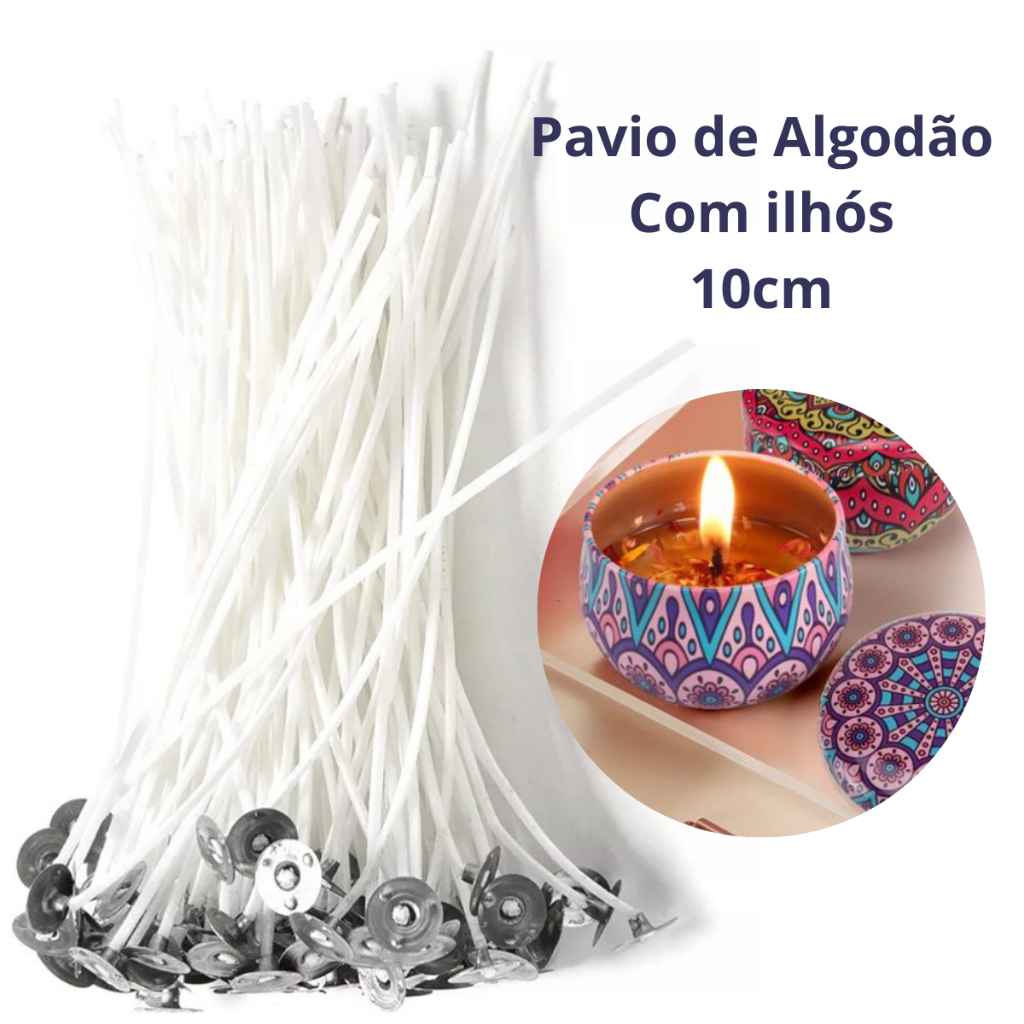 Pavio para velas Artesanais 10cm kit com 10 -50-100 Pçs montado com ...