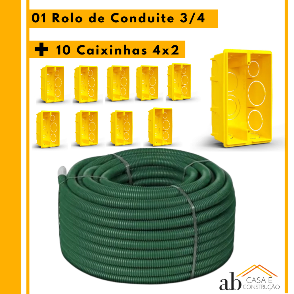 Conduite Corrugado 3/4 Extra Forte 25 Metros + 10 caixinha 4X2 ...