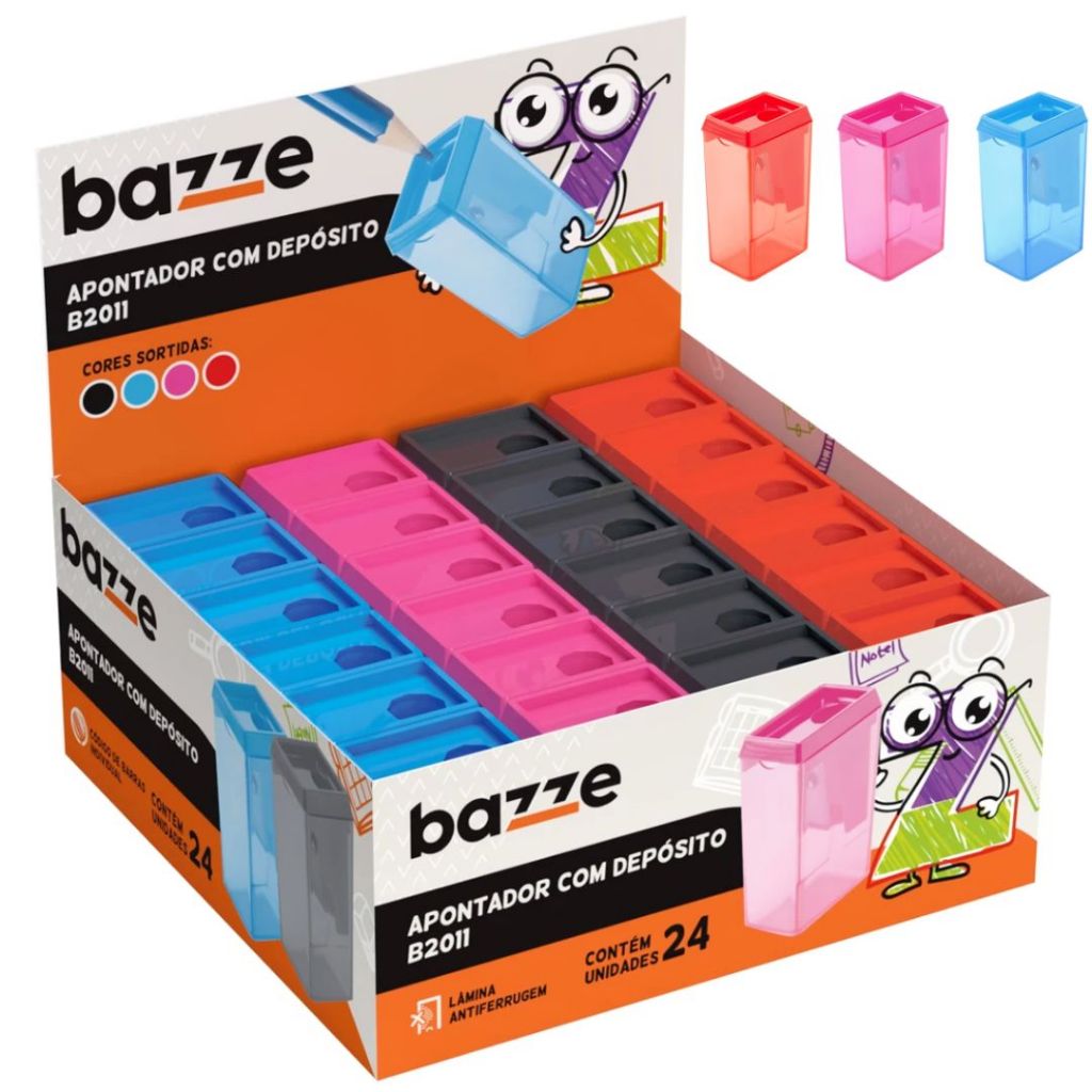 Kit 12 Apontador Com depósito Colorido Apontador Escolar Com Cesta ...