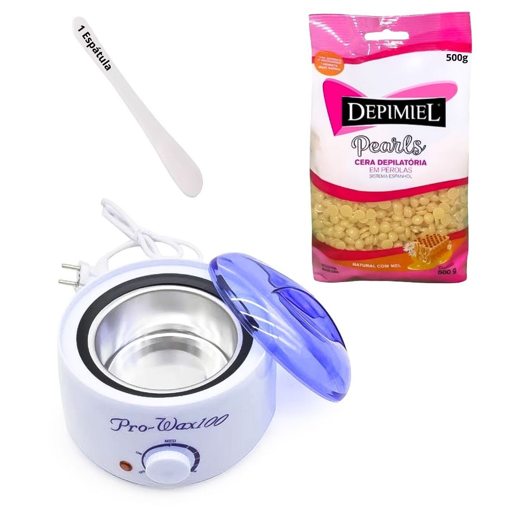Kit Depilação Cera Quente Depimiel 500g + Creme Espátula + Panela ...