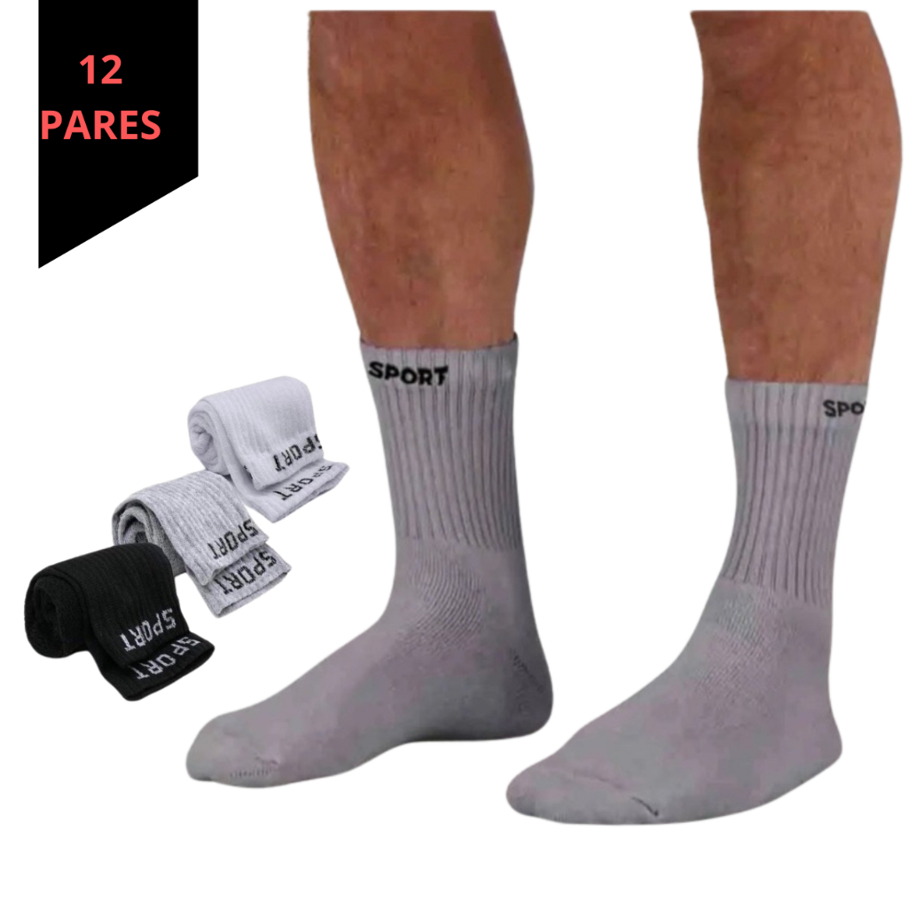 Meia Masculina Cano Alto Esportiva Kit com 12 Pares Envio Rápido ...