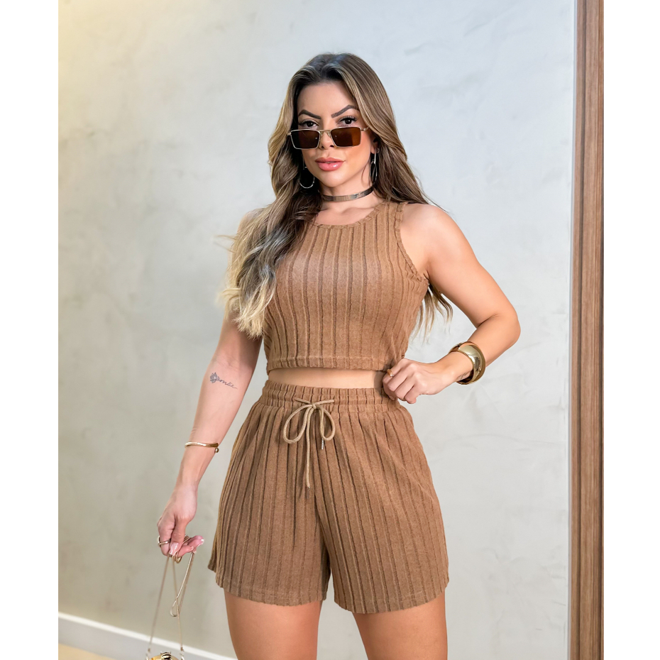 Conjunto Feminino Cropped e Short Moda Feminina Verão 3RD SD1380 ...