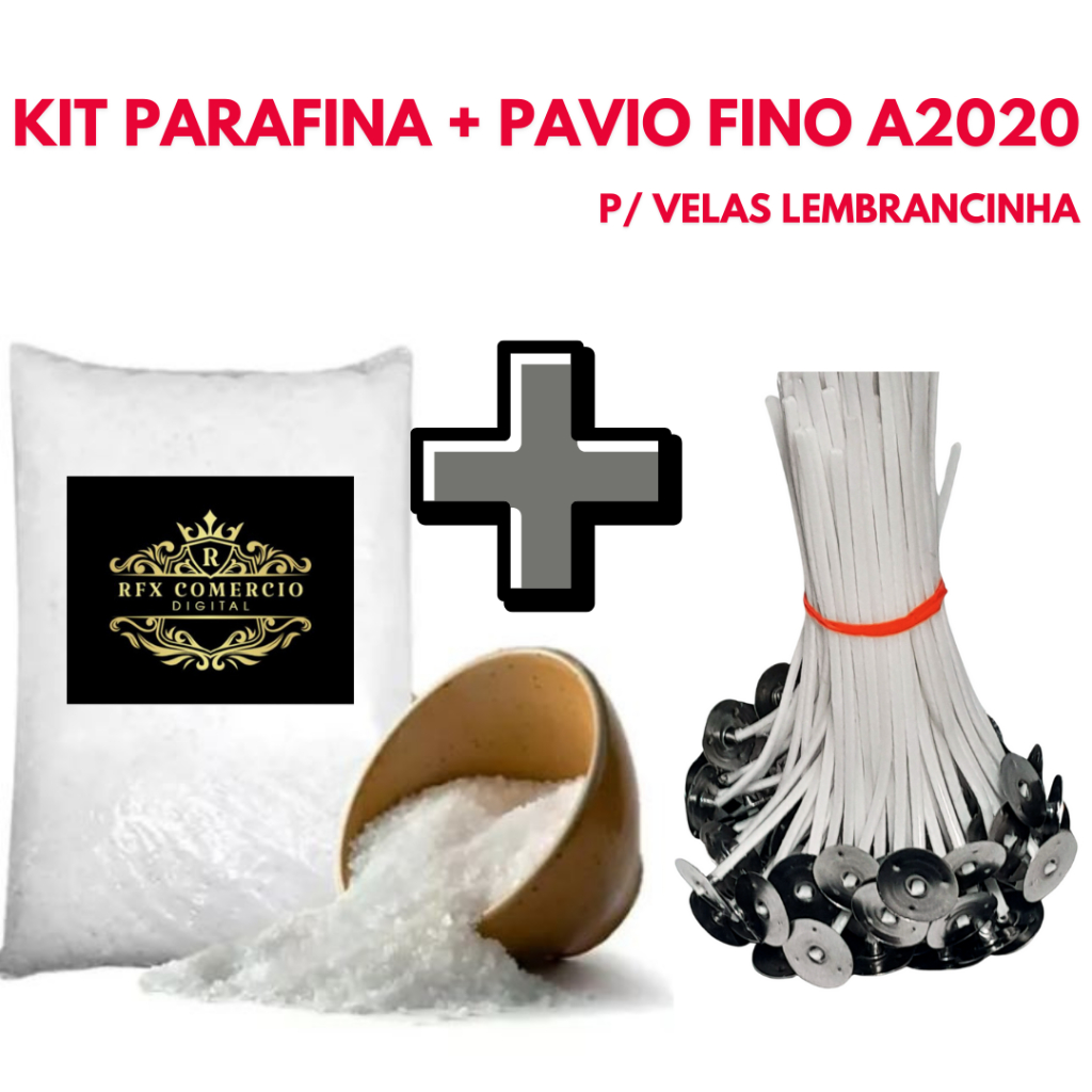 kit parafina granulada + pavio fino de algodao para velas de ...
