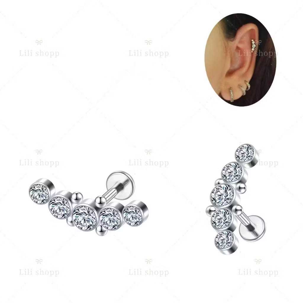 Kit 12 Piercing Labret Aço Cirúrgico com 5 Pedras Zircônia para Orelha ...