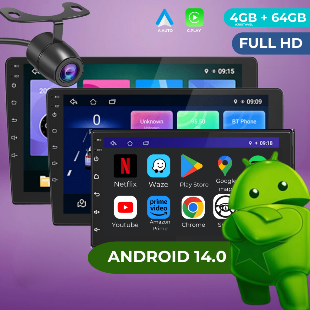 DAAN Multimidia bluetooth 7" 9" 10" 2 din android 14 2 + 32gb carro player tela de toque carplay ...