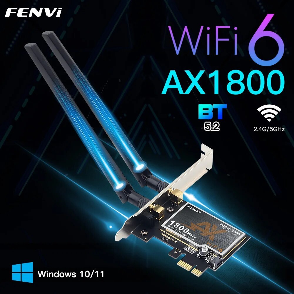 Fenvi-Adaptador PCIe Sem Fio, WiFi 6, 1800Mbps, AX1800, BT5.2, 802.11AX, Dual Band, 2.4G, 5G ...