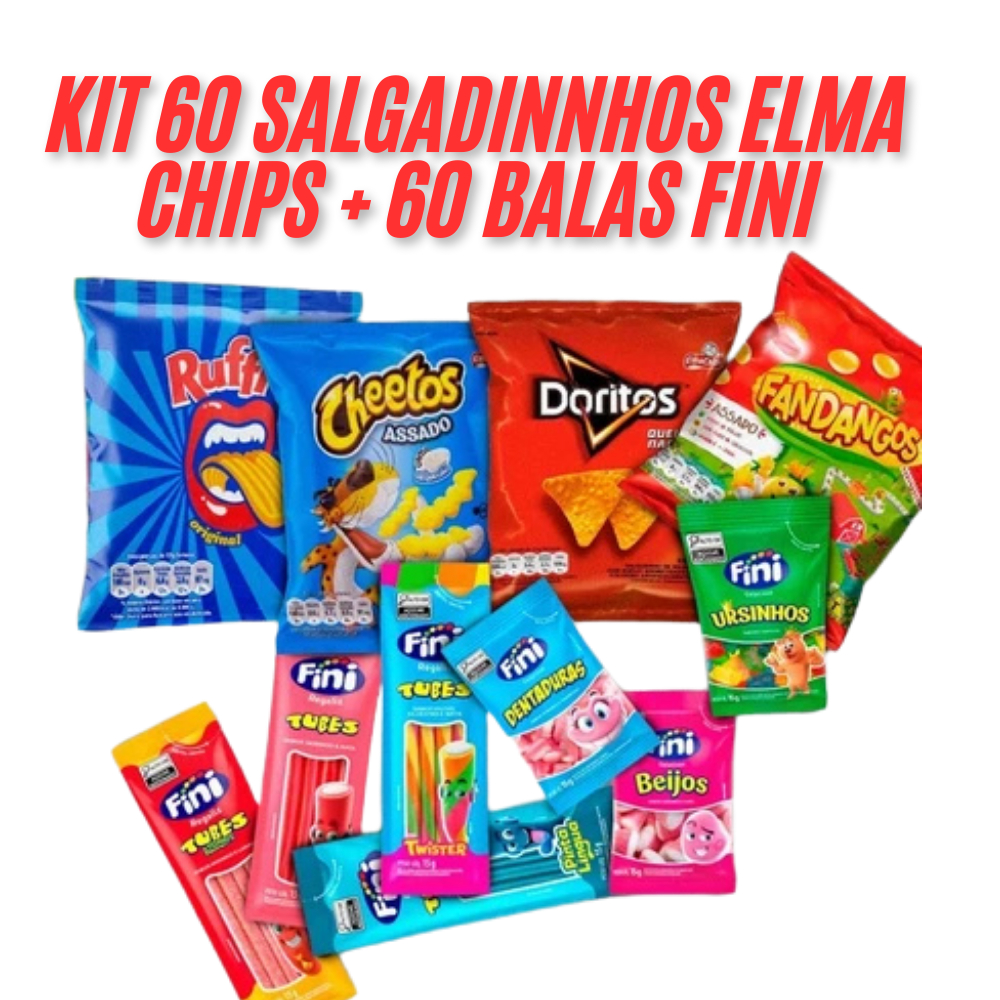 Kit Festa 60 Salgadinhos Elma Chips + 60 Balas Fini | Shopee Brasil