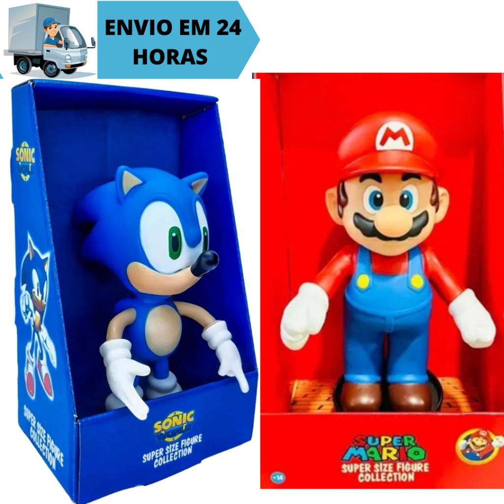 Combo kit 2 Bonecos Super Mario Bros e Sonic Articulável 23 cm ...