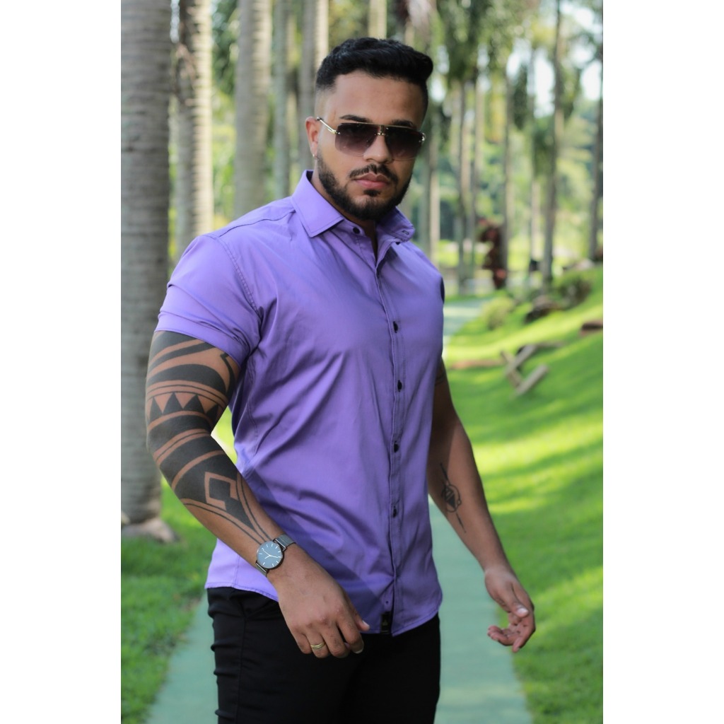 Camisa Slim Fit Lilas Jad Lisa com Elastano Premium | Shopee Brasil