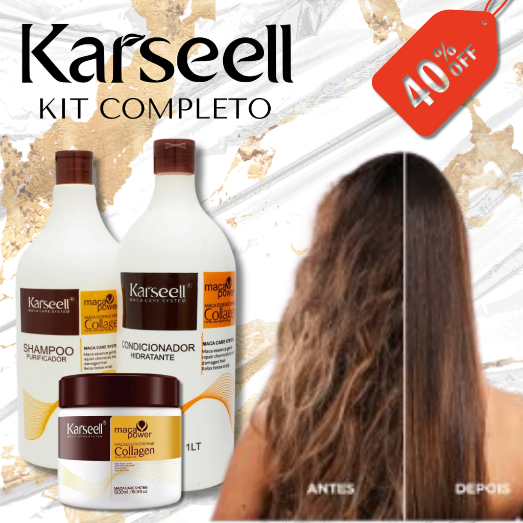 Kit Completo Karseell Shampoo 1L Condicionador 1L Máscara Hidratante ...