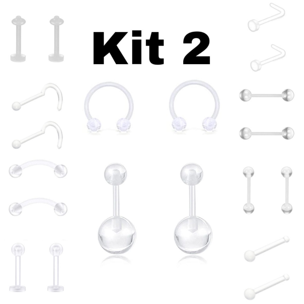 Kit 2 Piercing Silicone Transparente Flexíveis Ferradura Nariz Helix ...