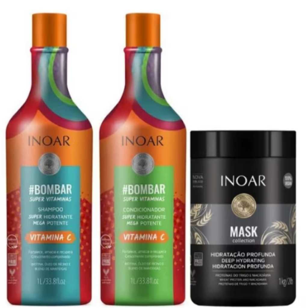 Kit Inoar Shampoo 1L/Condicionador 1L #Bombar + Mask Collection 1kg ...