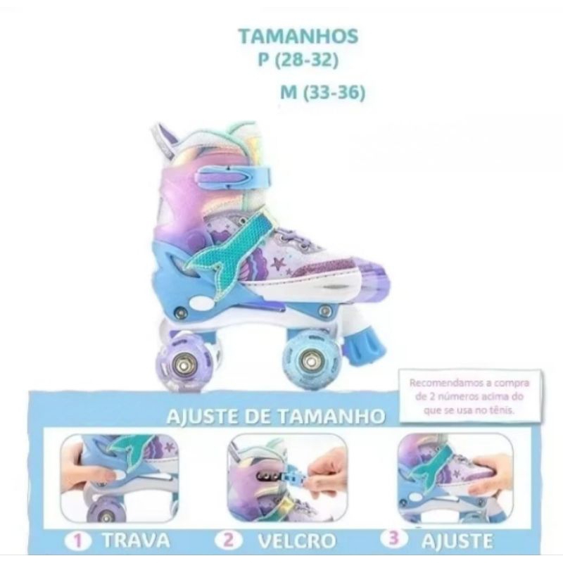 Patins 4 todas ARCO ÍRIS Com Luz De Led e GLITTER SEREIA | Shopee Brasil