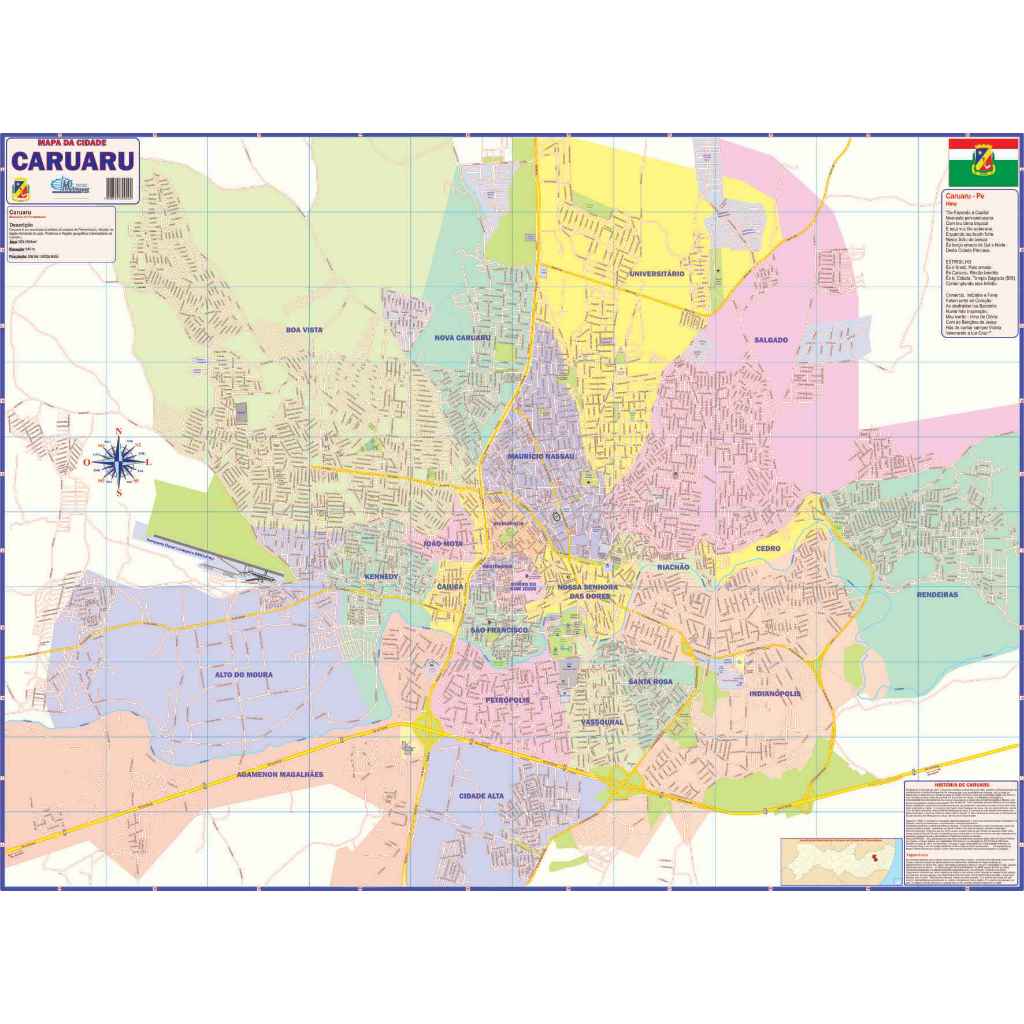 Mapa Geográfico Político e Rodoviário Gigante da Cidade de Caruaru PE ...