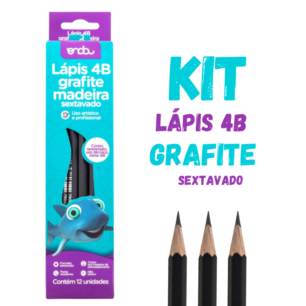 Lápis 4B Grafite em Madeira Sextavado - Caixa com 12 Unidades | Shopee ...