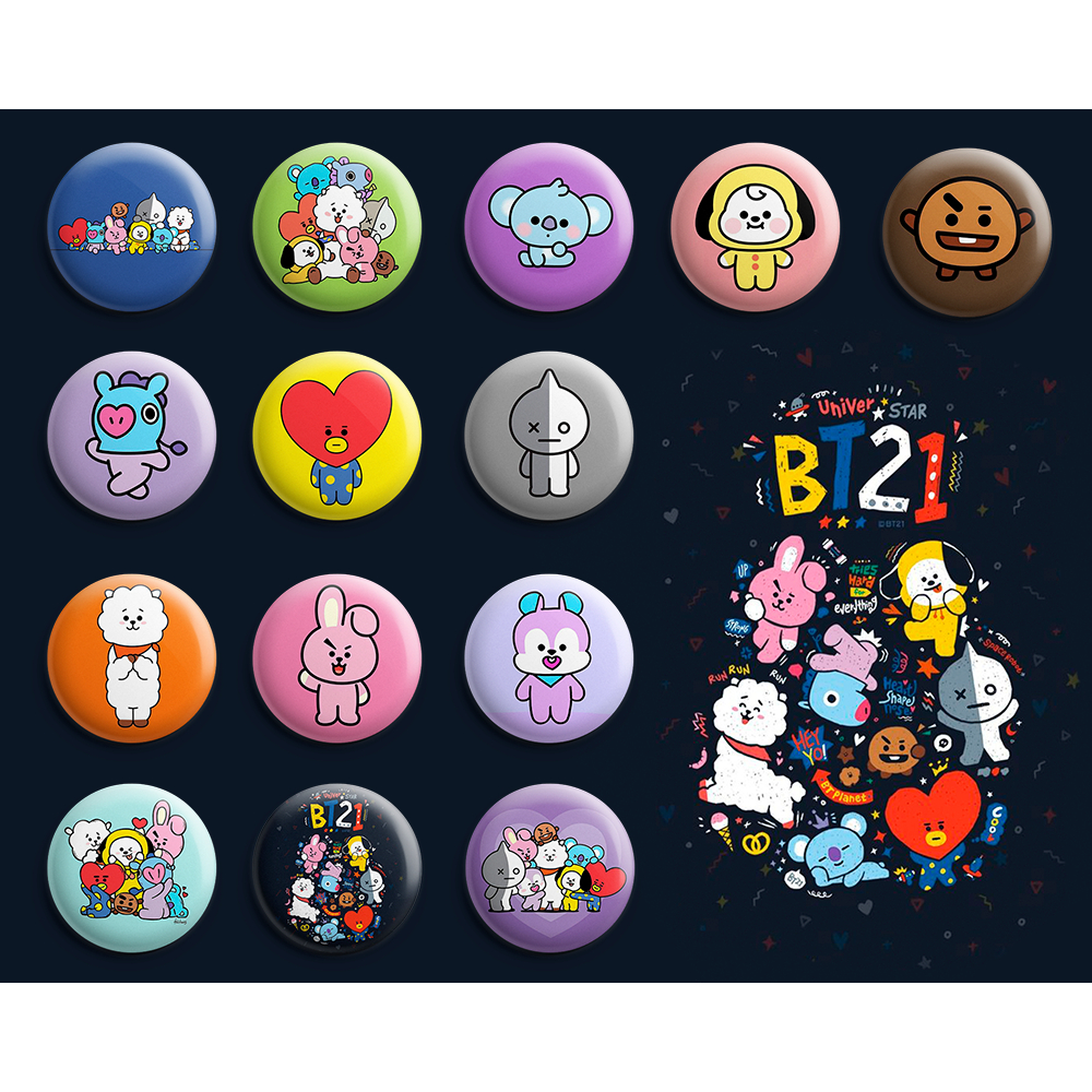 Botton BTS21 / BTS / Kpop - Botons / Broche (3,5cm & 4,5cm) | Shopee Brasil