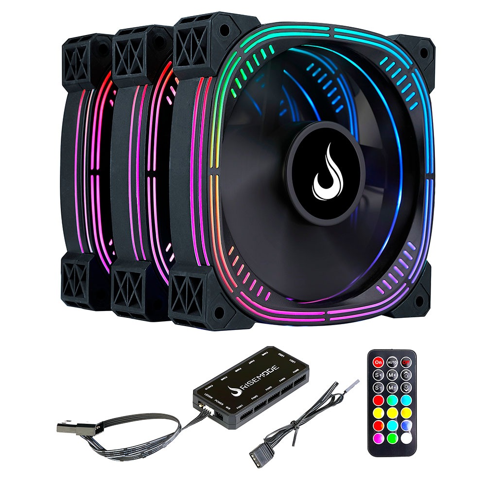 Kit 3 Cooler Fan Gamer | Rise Mode | Aura Pro Black Argb 5v | 120mm ...