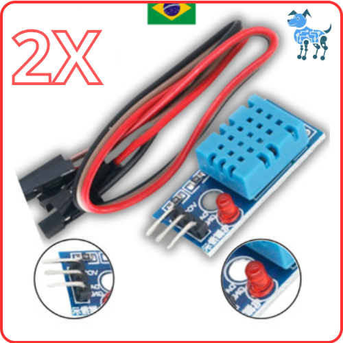 Kit 2x - Sensor De Temperatura e Umidade DHT11 para Arduino e Pic | Shopee Brasil