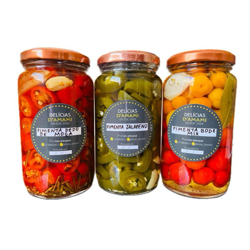 Kit Conserva de Pimenta Dedo de Moça + Jalapeno + Bode Laranja | Shopee ...