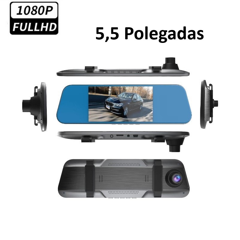 Retrovisor Lente dupla frontal e traseira de 5,5 polegad Touchscreen HD ...
